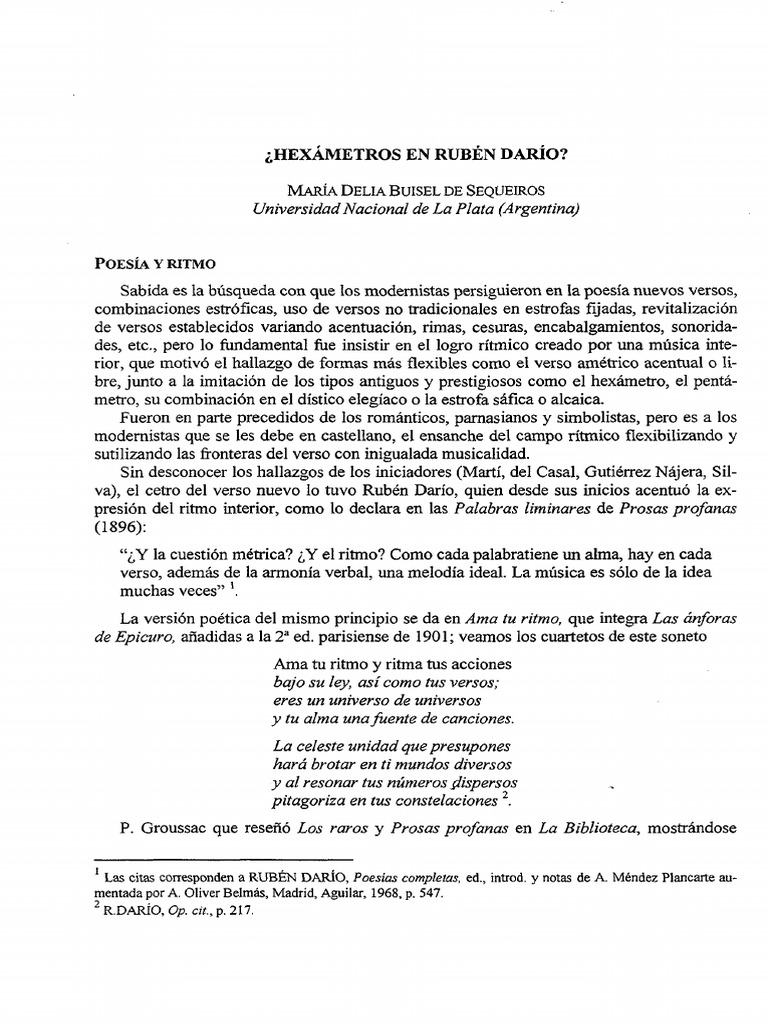 ¿Hexámetros en Rubén Darío - María Delia Buisel de Sequeiros | PDF ...