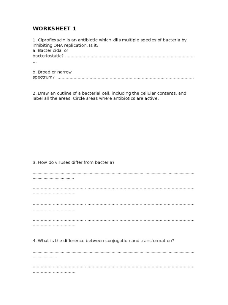 Antibiotic Resistance WORKSHEET 1