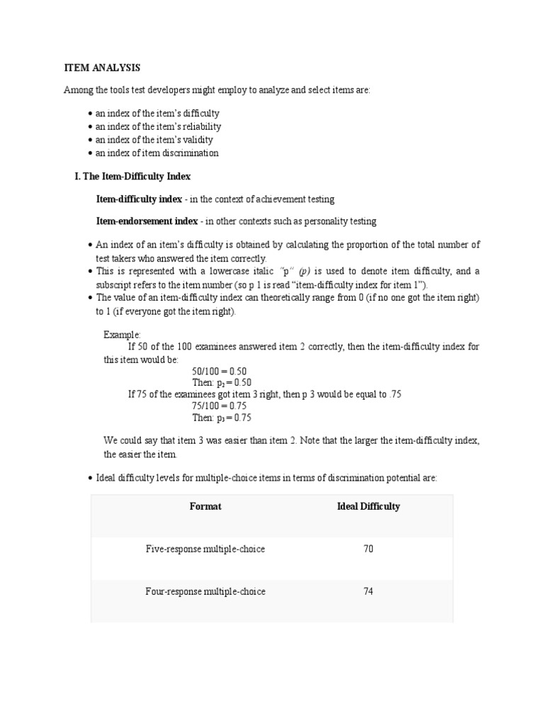 Item Analysis and Test Revision | PDF | Multiple Choice | Validity ...