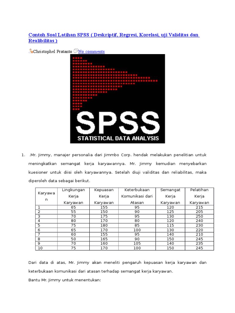 Contoh Soal Latihan SPSS (Deskriptif, Regresi, Korelasi, Uji Validitas Dan Realibilitas) | PDF