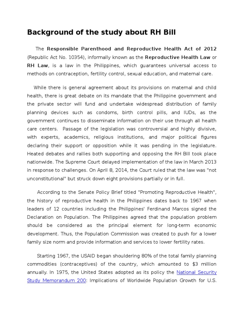 Background of The Study About RH Bill | PDF | Human Reproduction ...