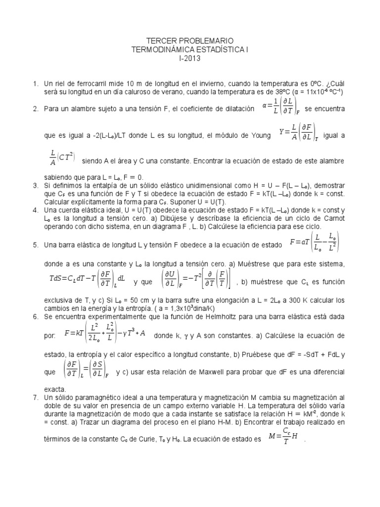 Tercer Problemario | PDF | Elasticidad (Física) | Entalpía
