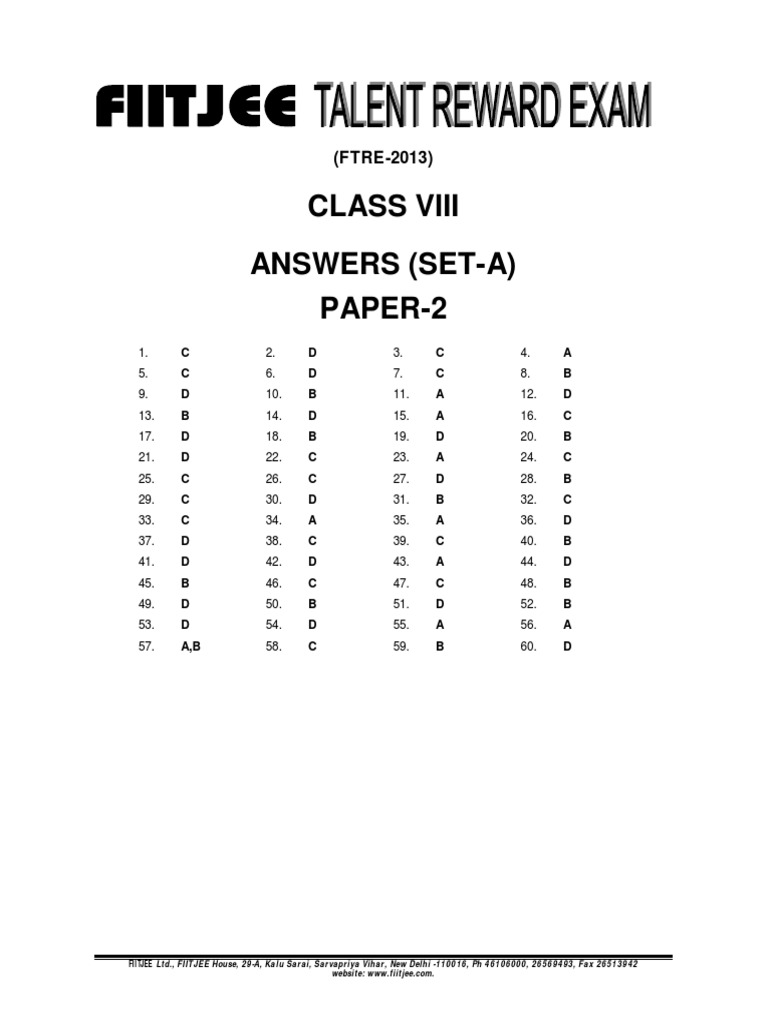 FTRE 2013 Class VIII Answers | PDF