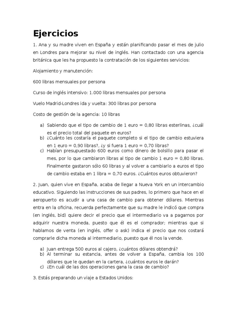 Ejercicios Divisas 1 | PDF | Libra esterlina | Tipo de cambio