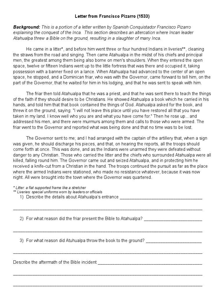 francisco pizarro letter | Francisco Pizarro | Inca Empire