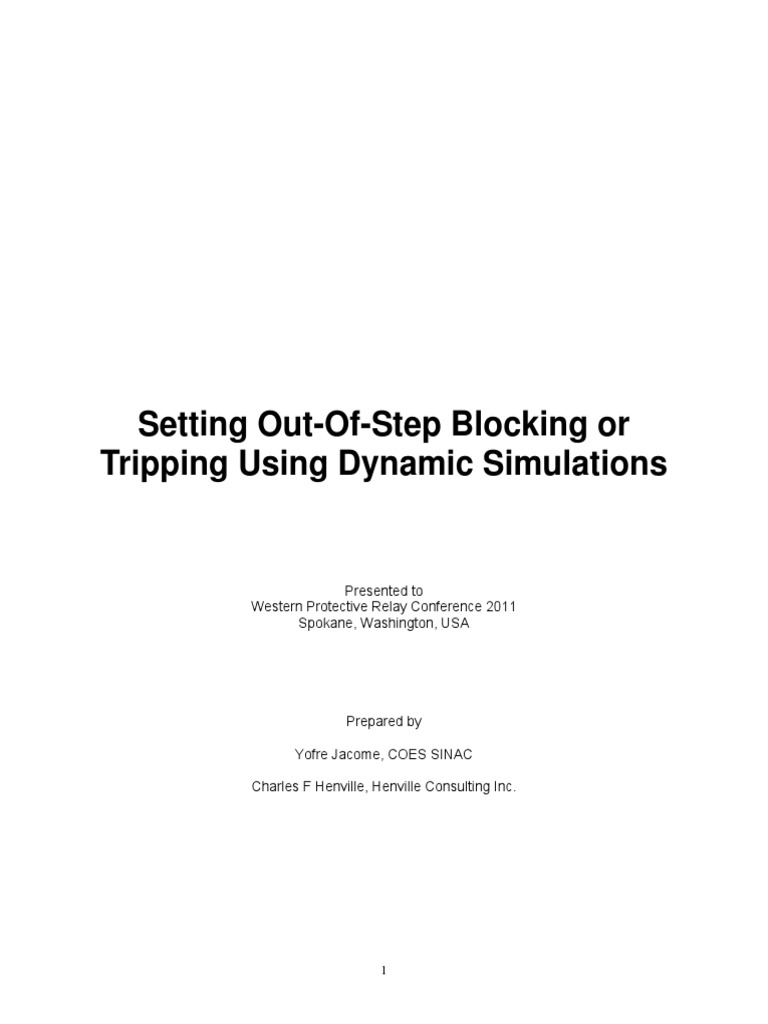 Setting Out-Of-Step Blocking or Tripping Using Dynamic Simulations | PDF