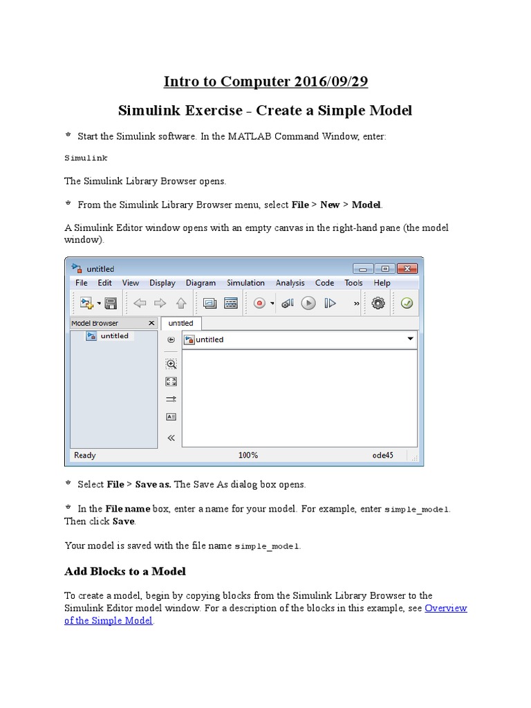 Intro To Computer 2016/09/29 Simulink Exercise - Create A Simple Model | PDF | Parameter ...
