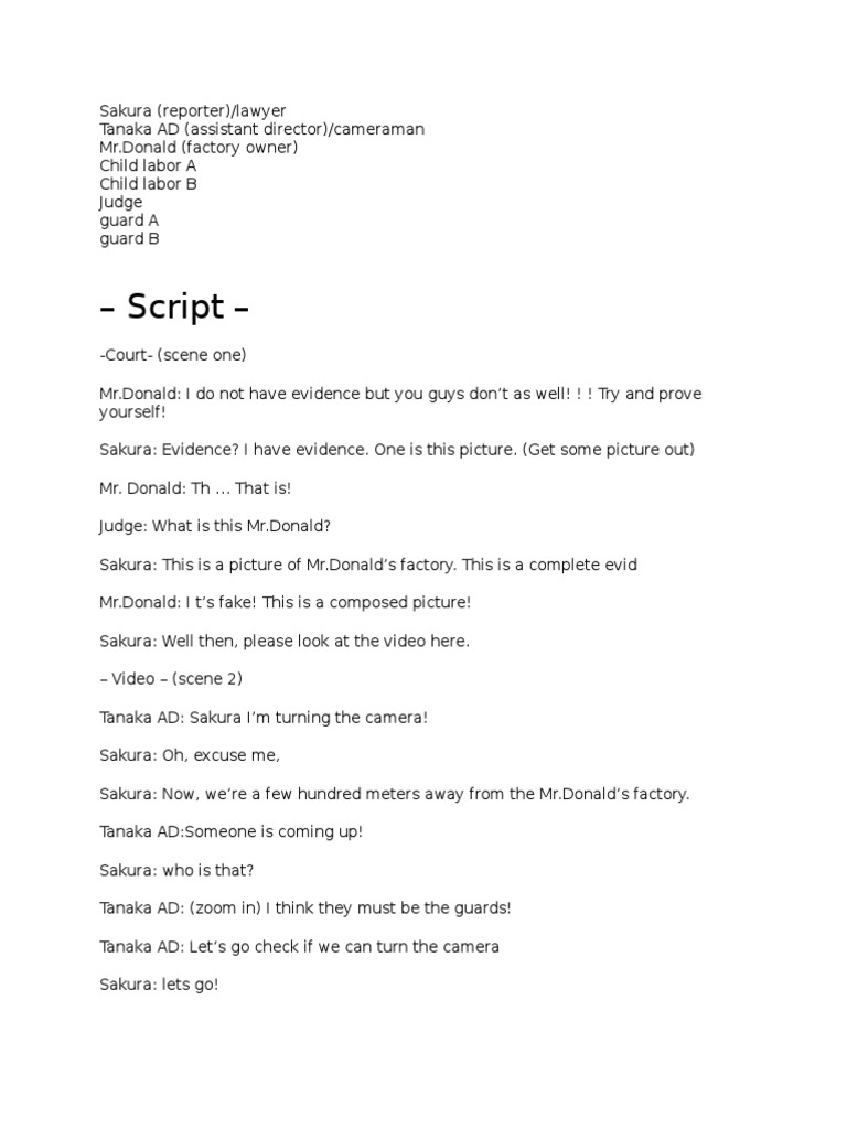 Script for Child Labour | Leisure | Violence