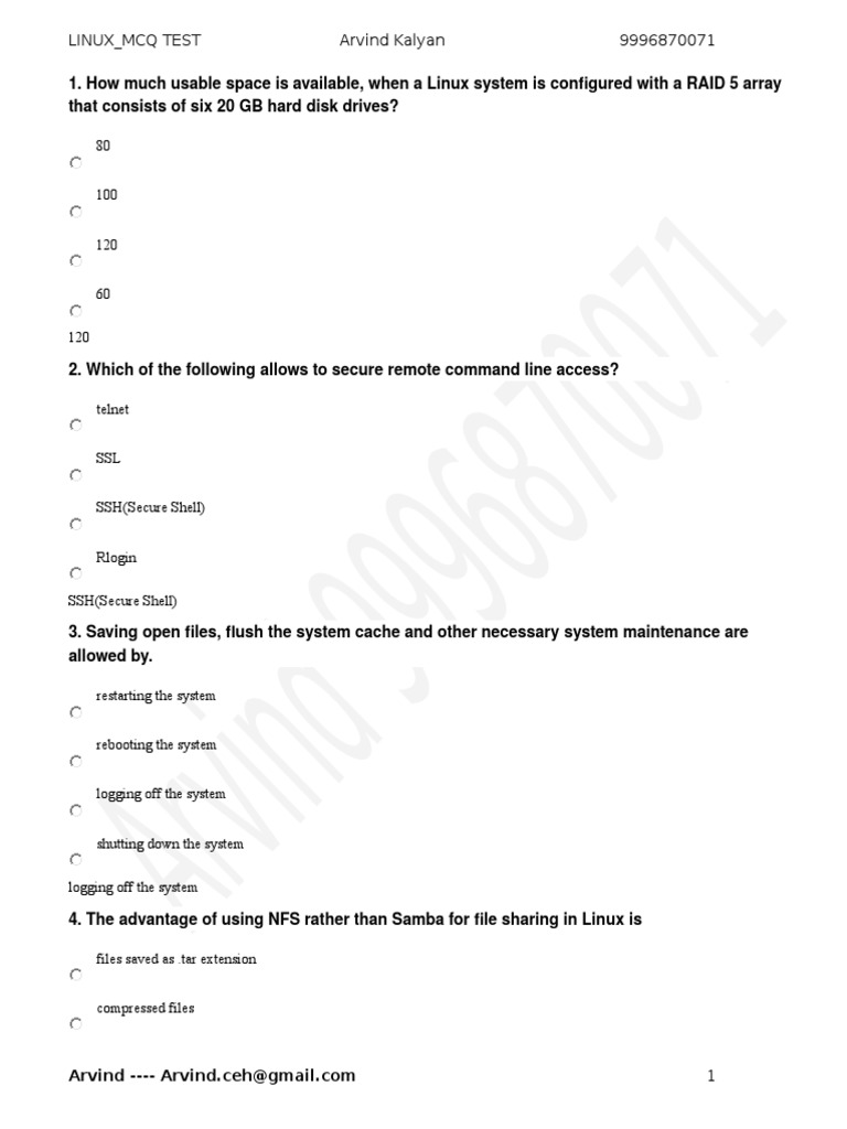 Linux - Questions MCQ | PDF | Secure Shell | Computer File