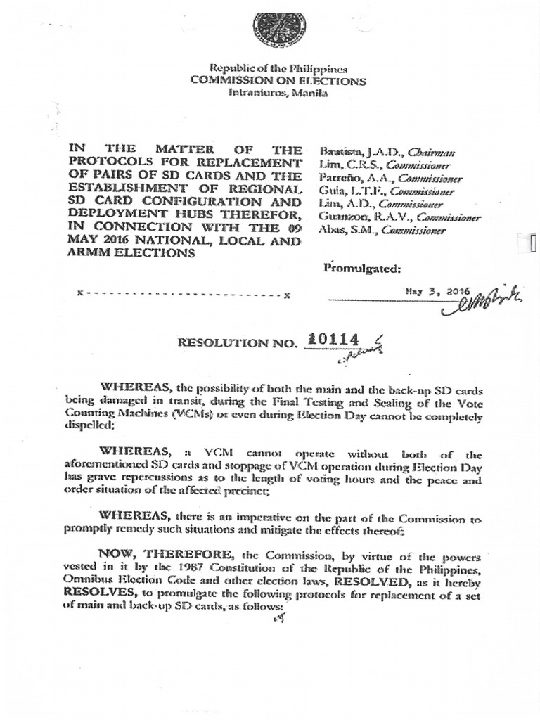 Automated Election System (COMELEC Resolution No. 10114) | PDF