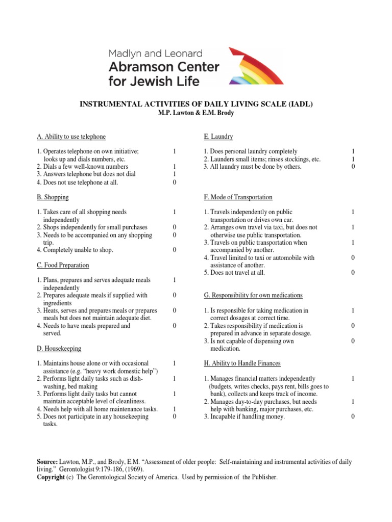 Instrumental Activities of Daily Living | PDF