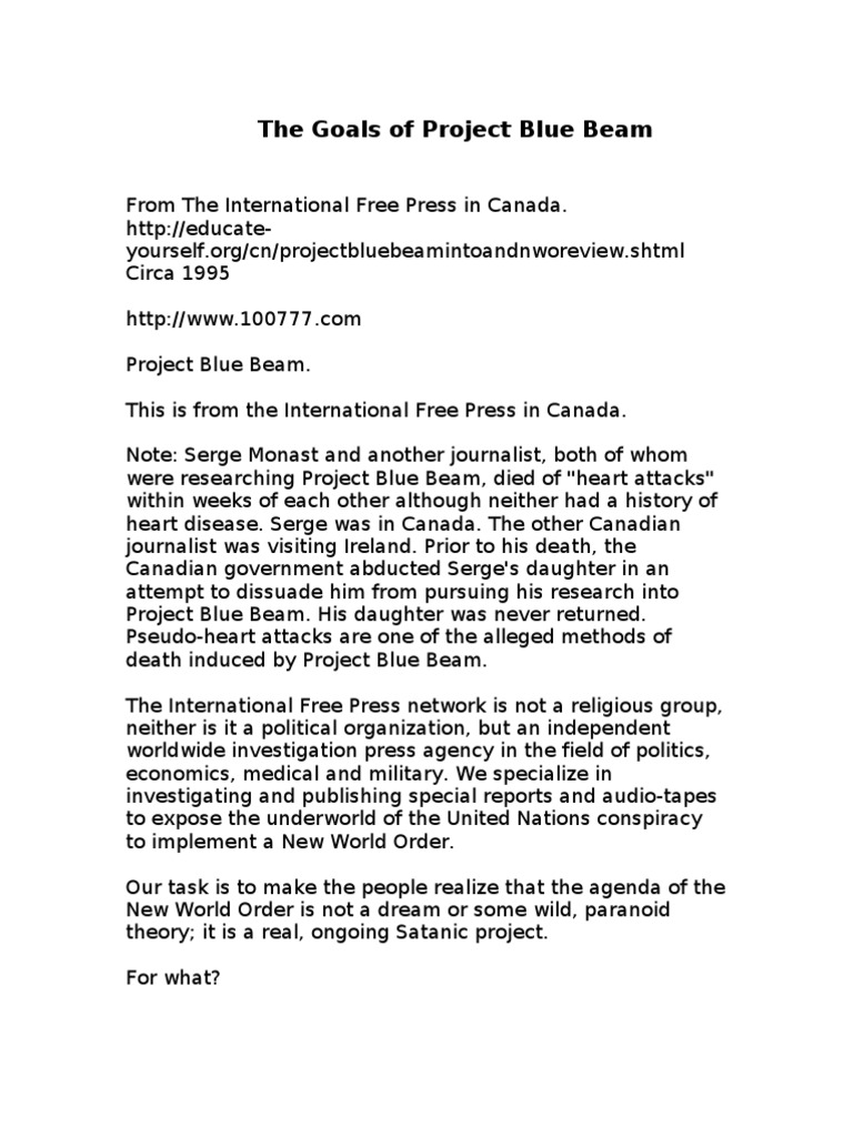 The Goals of Project Blue Beam | PDF | New World Order (Conspiracy ...