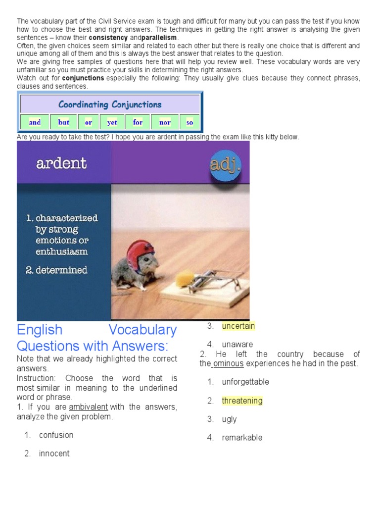 English Vocabulary Questions With Answers | PDF | Sentence (Linguistics ...