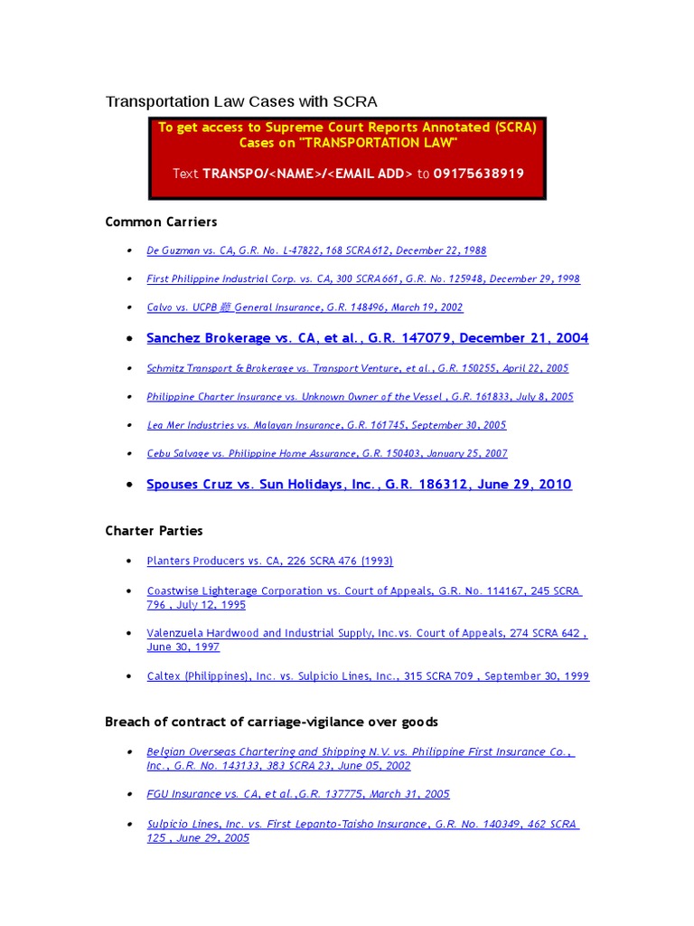 Transportation Law Cases With SCRA | PDF | Airlines | Business