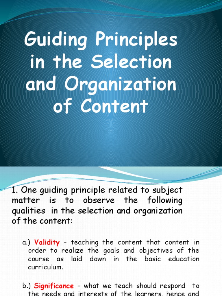 Guiding Principles in The Selection and Organization of | PDF ...