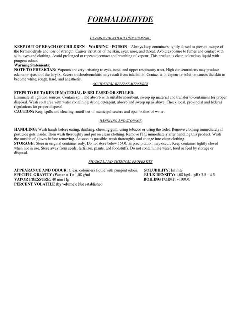 Formaldehyde MSDS | PDF