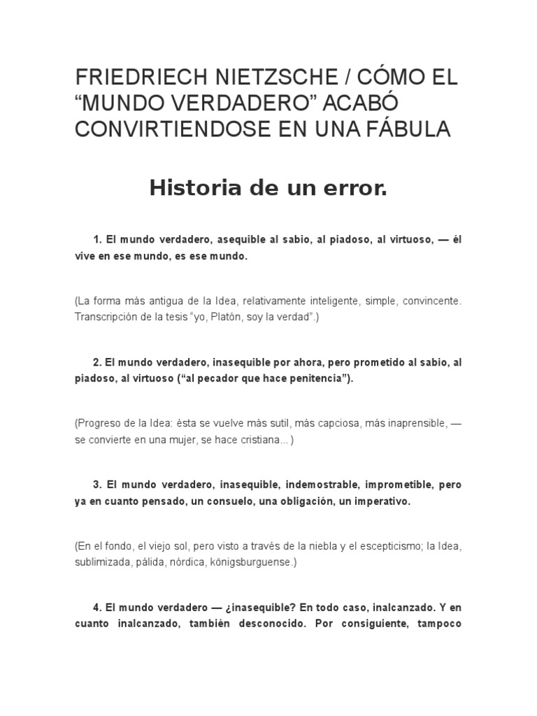 Nietzsche, de Cómo El Mundo Verdadero Acabó Convirtiéndose en Una ...