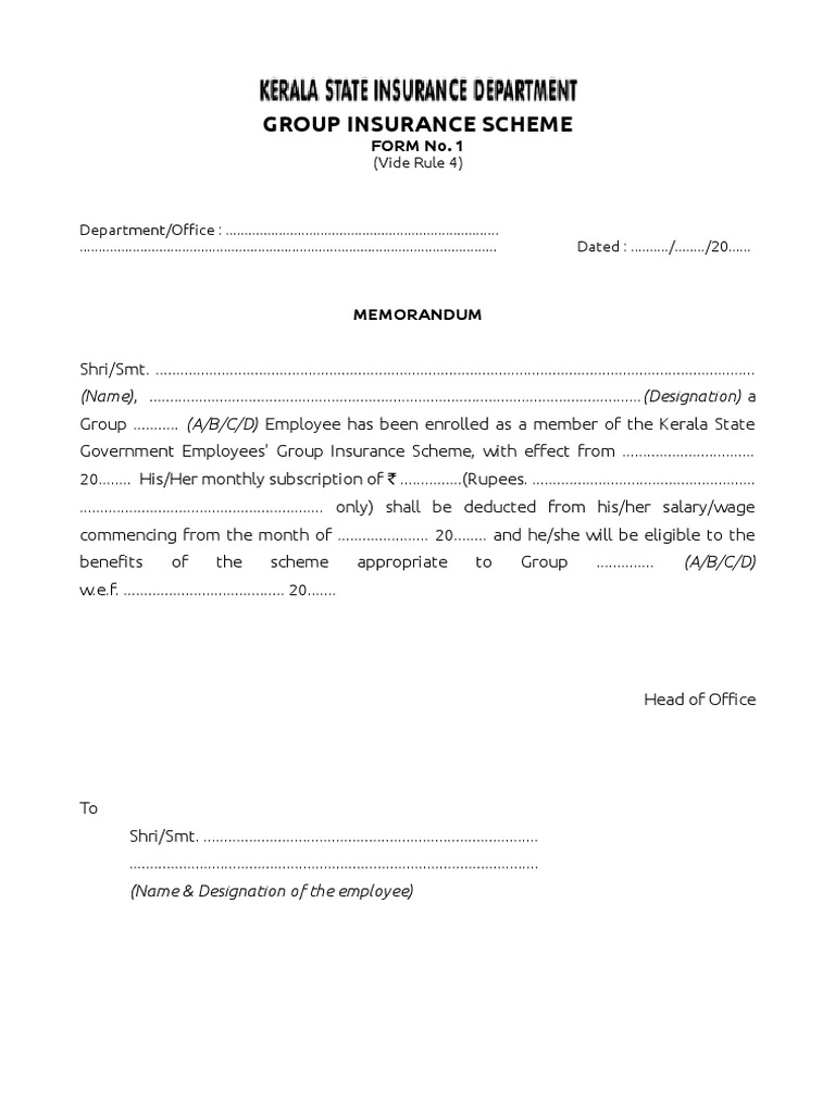 Group Insurance Scheme: Form No. 1 | PDF