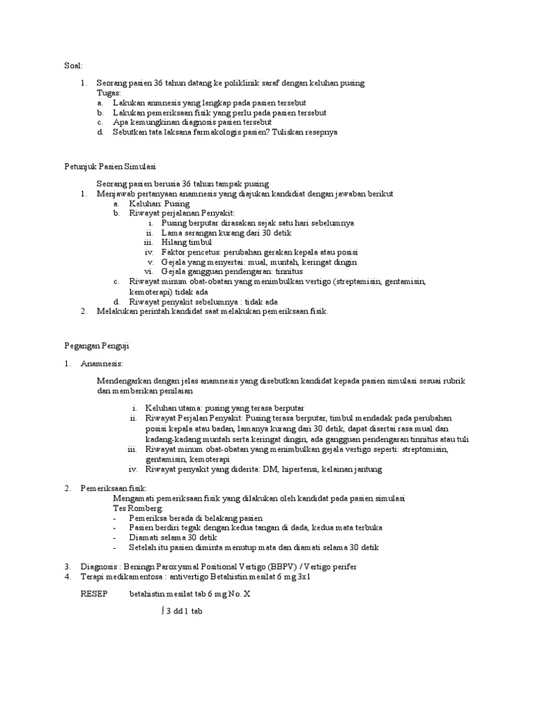 Soal Osce Vertigo Koas | PDF