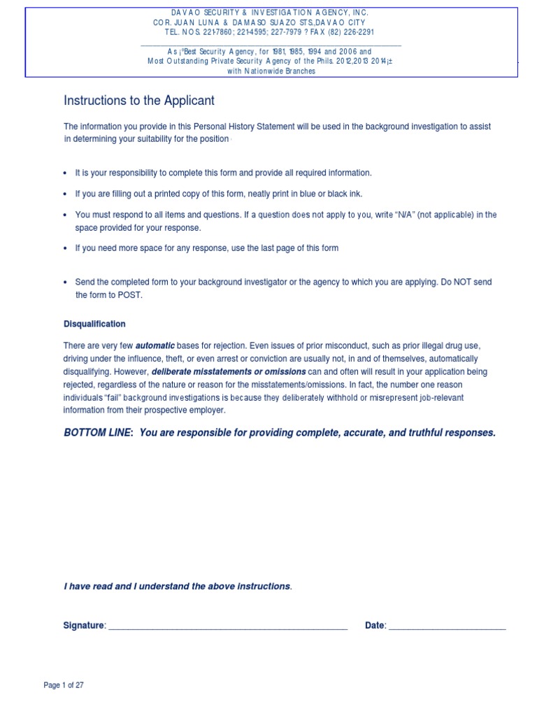 Background Investigation Checklist Form | PDF | Military Discharge | Arrest