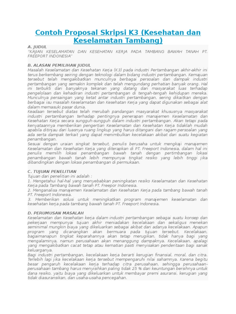 Contoh Proposal Skripsi K3 | PDF