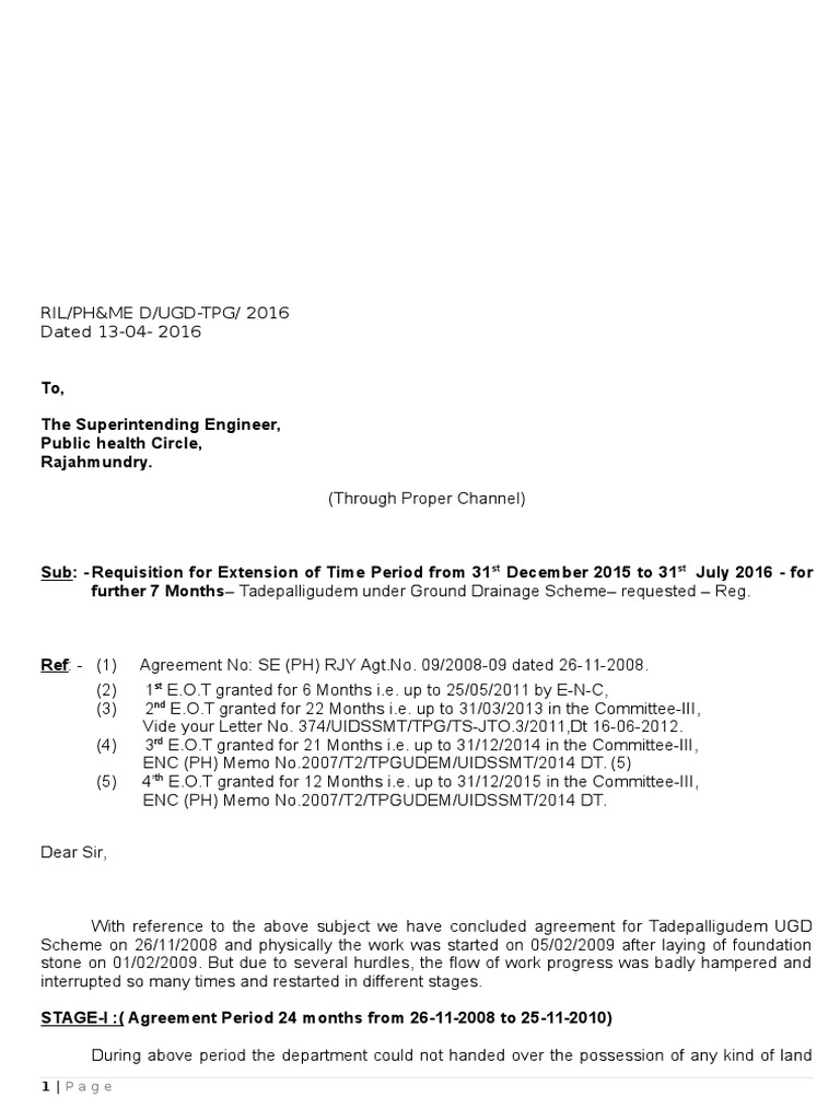 TPG EOT Request Letter by The Agency 13-04-2016 | PDF | Pumping Station ...