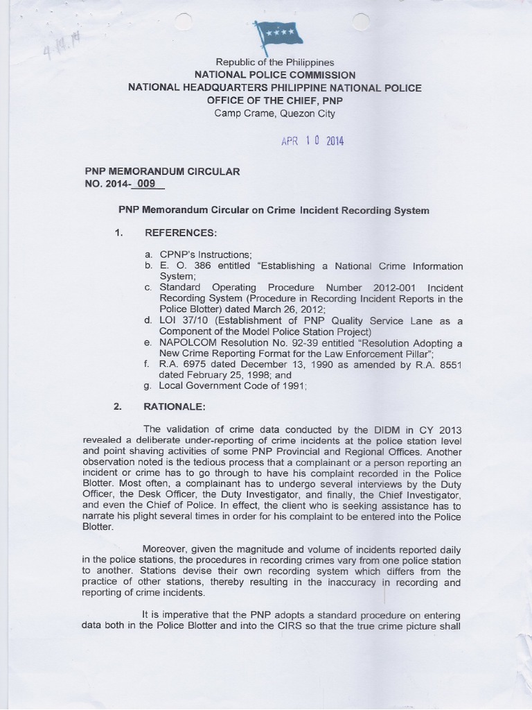 MC 2014-009 Crime Incident Recording System PDF | PDF