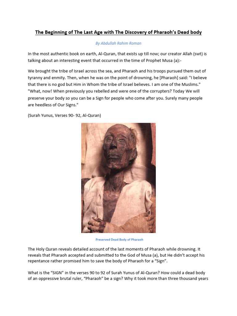 The Beginning of The Last Age With The Discovery of Pharaoh's Dead Body ...
