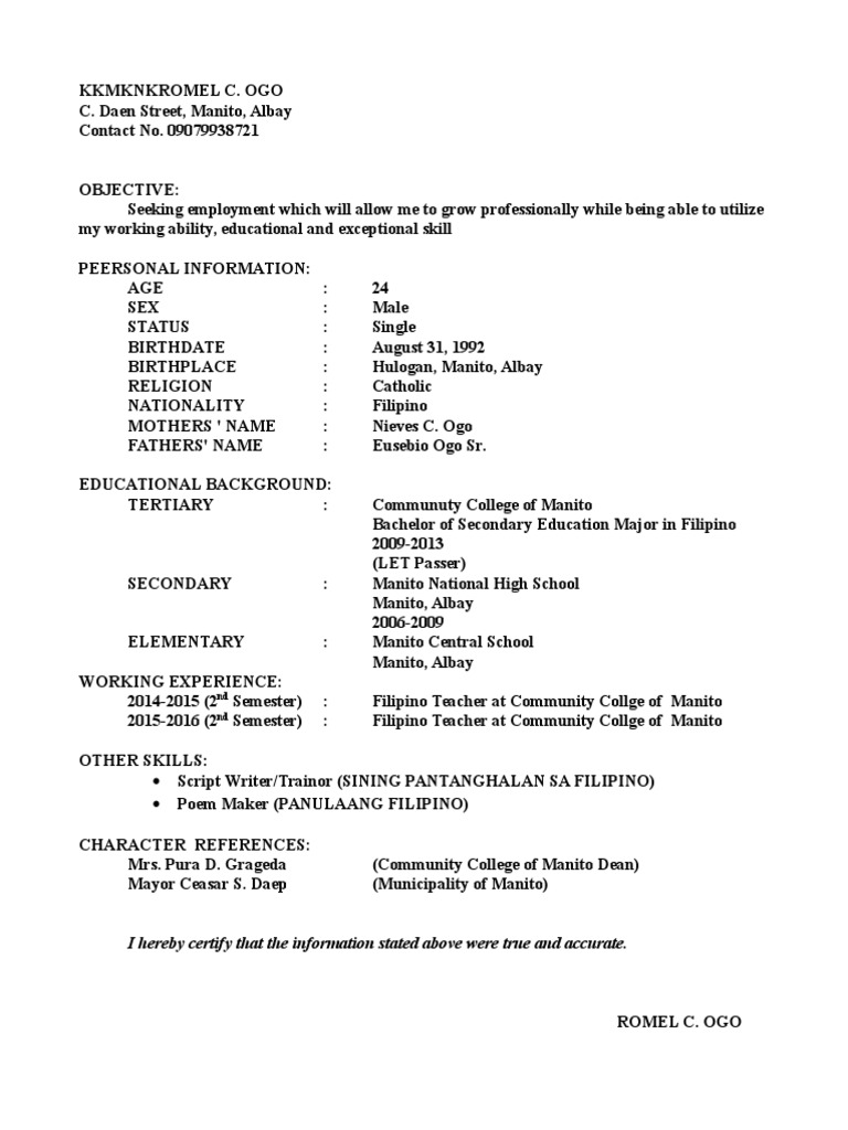 I Hereby Certify That The Information Stated Above Were True and ...