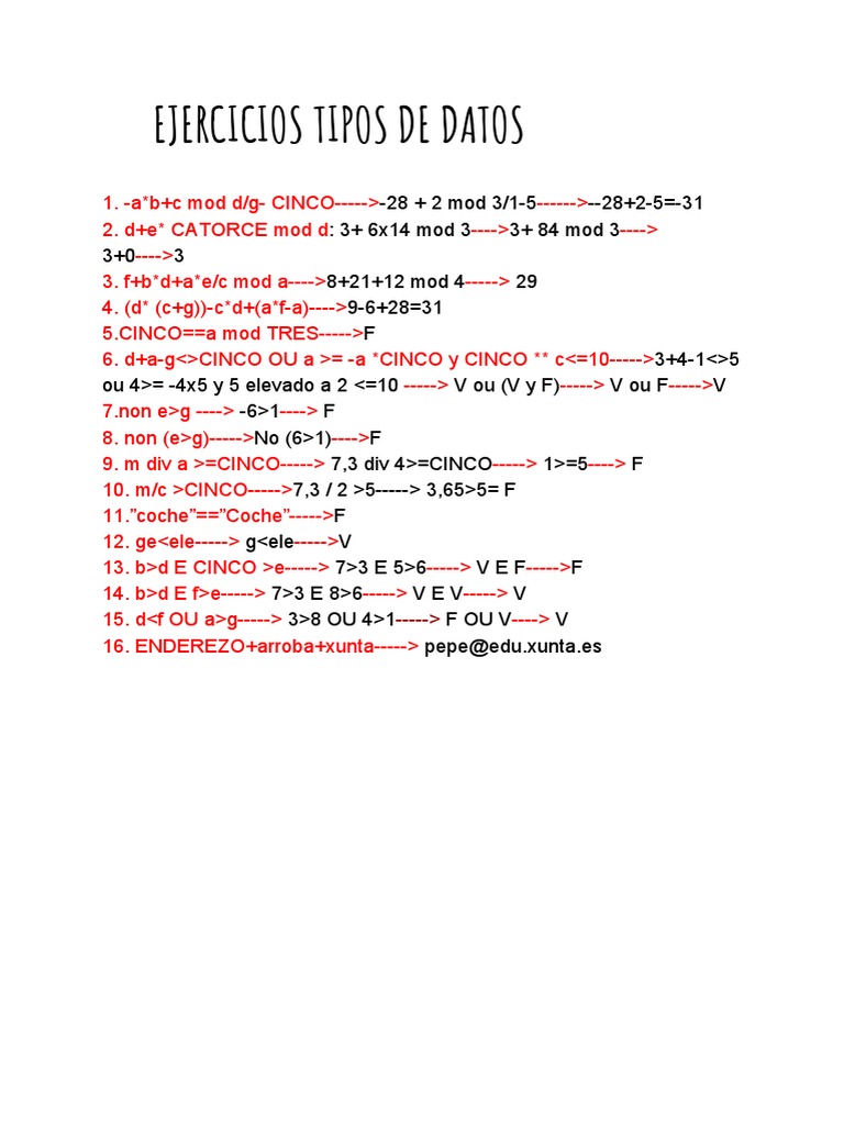 Ejercicios Tipos de Datos | PDF