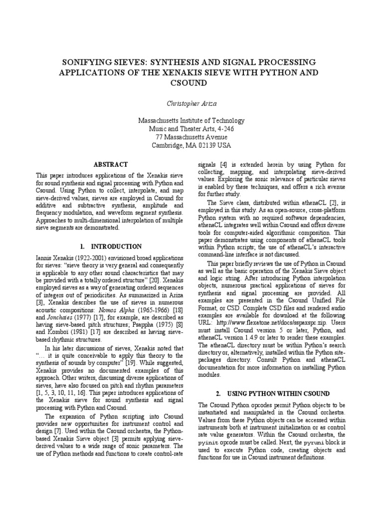 Ariza, C. Sonifying Sieves | PDF | Integer (Computer Science) | Synthesizer