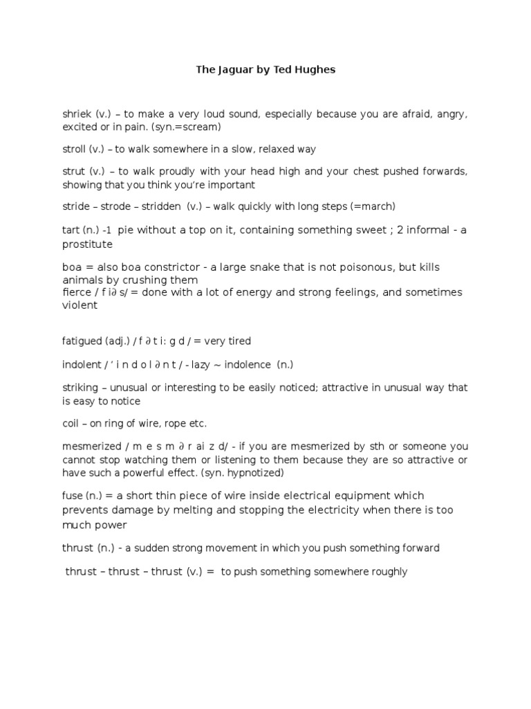 The Jaguar by Ted Hughes | PDF | Nature