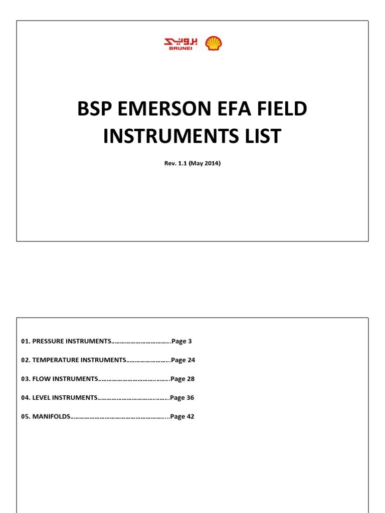 BSP Emerson EFA Field Instruments List (Rev. 1.1) | PDF