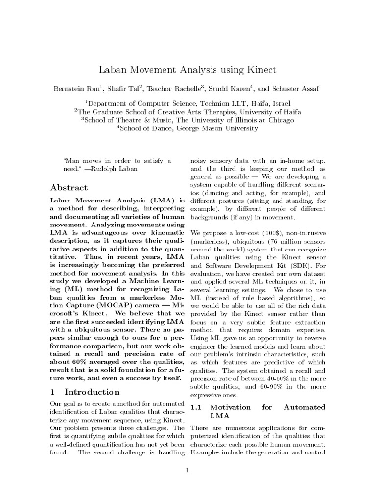 Laban Movement Analysis Using Kinect Cognitive Science Psychology And Cognitive Science