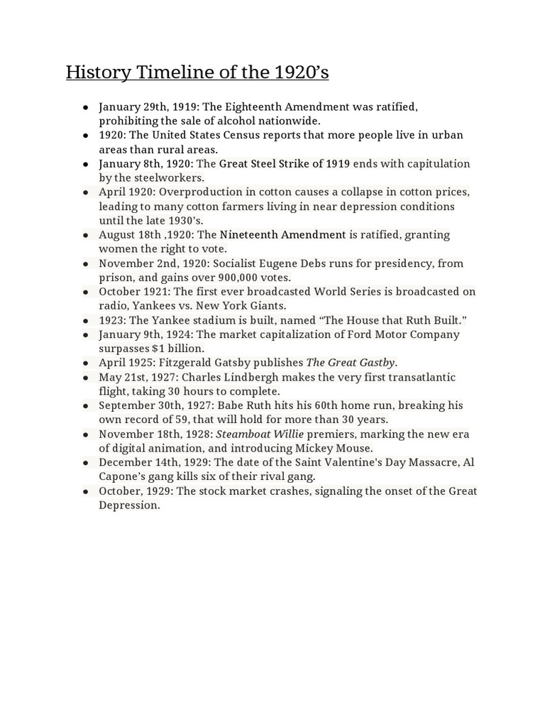 Key Events in 1920s American History | PDF | Politics | Travel