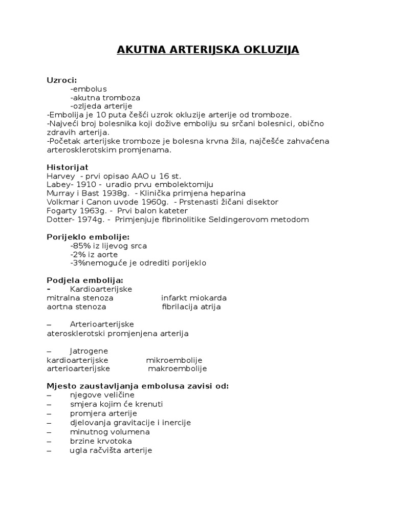 Akutna Arterijska Okluzija | PDF