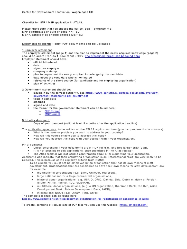 NFP/MSP Application Checklist in ATLAS | PDF | Business | Computing And ...