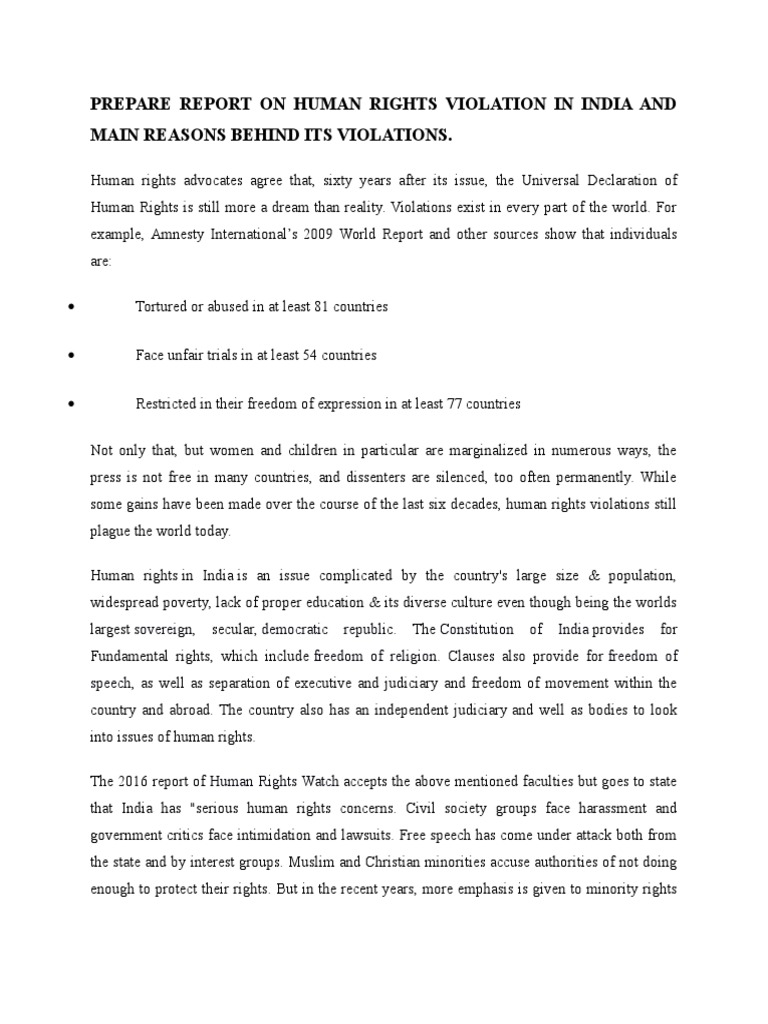 Prepare Report On Human Rights Violation in India and Main Reasons ...