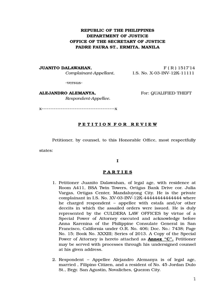 Petition for Review of the Resolution Denying the Motion for Reconsideration and Dismissing the ...