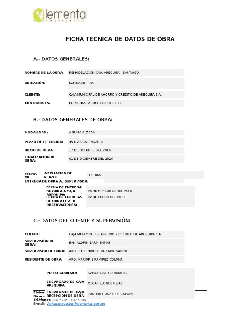 Ficha Tecnica de Obra | PDF