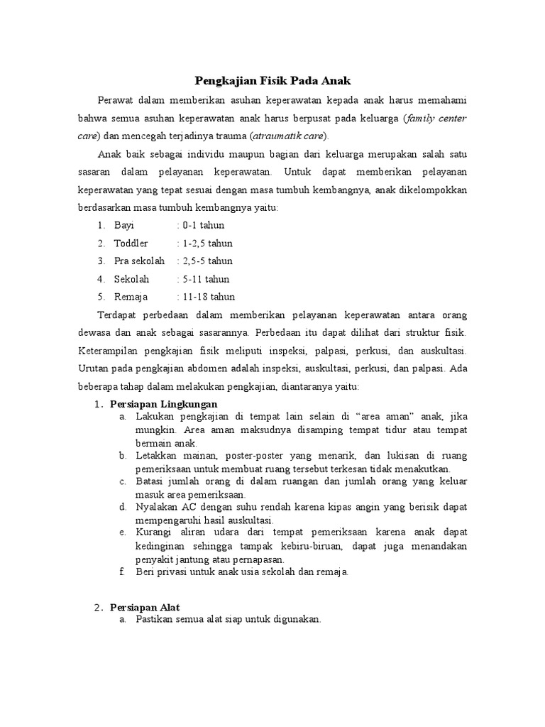 Makalah Pemeriksaan Fisik Pada Anak | PDF