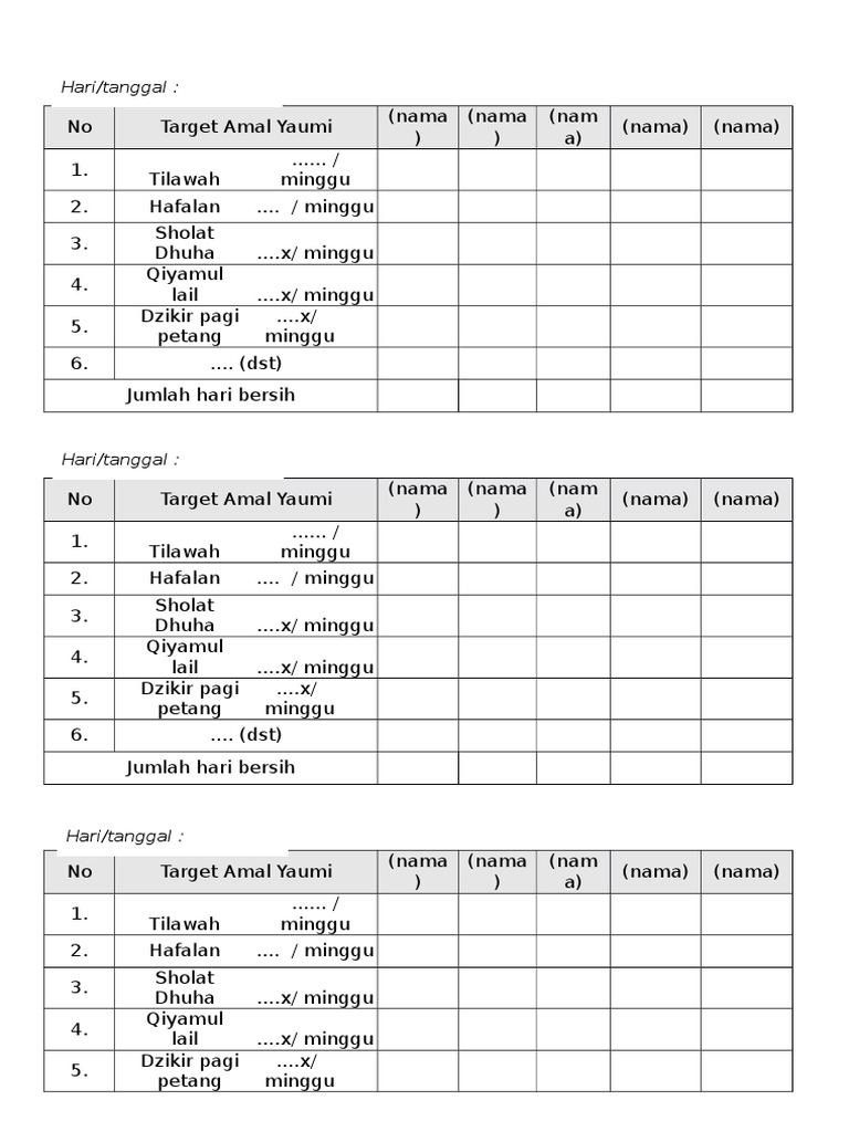 Contoh Tabel Amal Yaumi - Akhwat | PDF