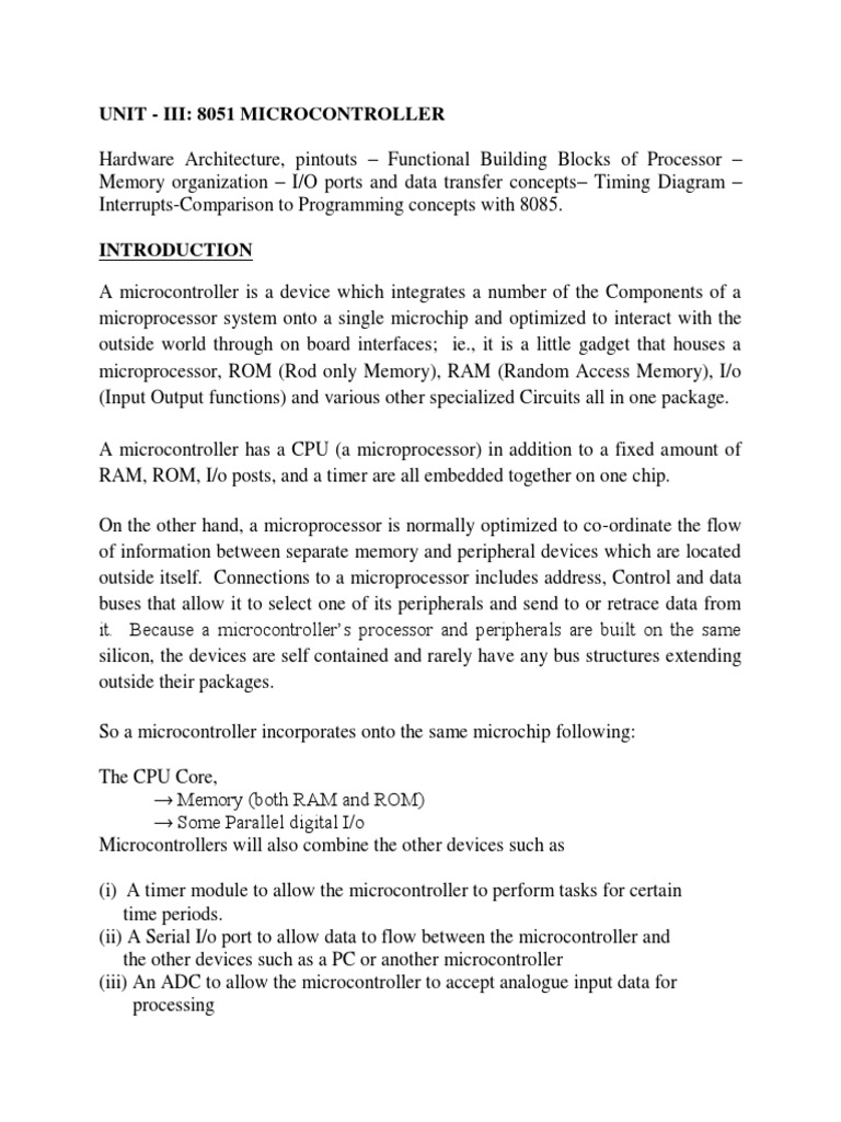 MPMC Eee Unit - III 8051 Microcontroller | PDF | Microcontroller | Random Access Memory
