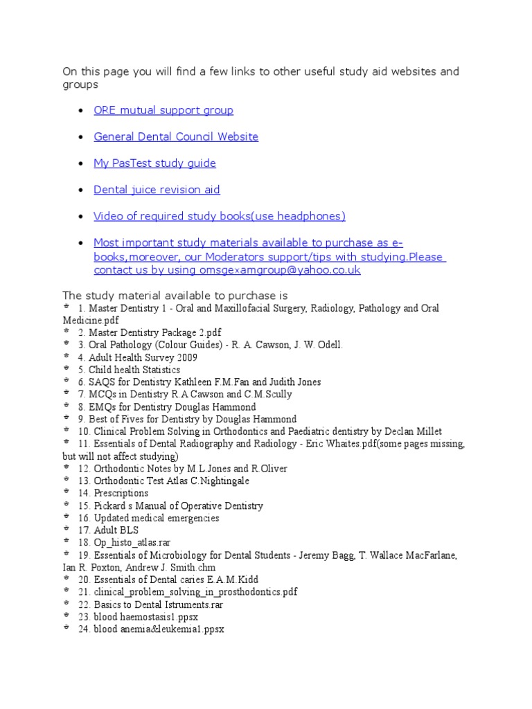 ORE Exam Study Materials and Tips | PDF | Dentistry | Pathology