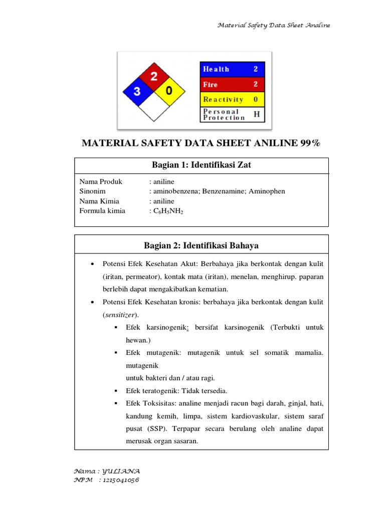 Msds Aniline | PDF