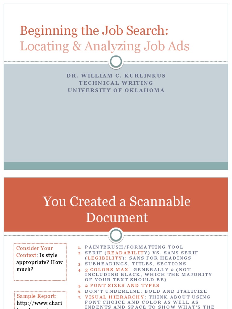Beginning The Job Search:: Locating & Analyzing Job Ads | PDF ...