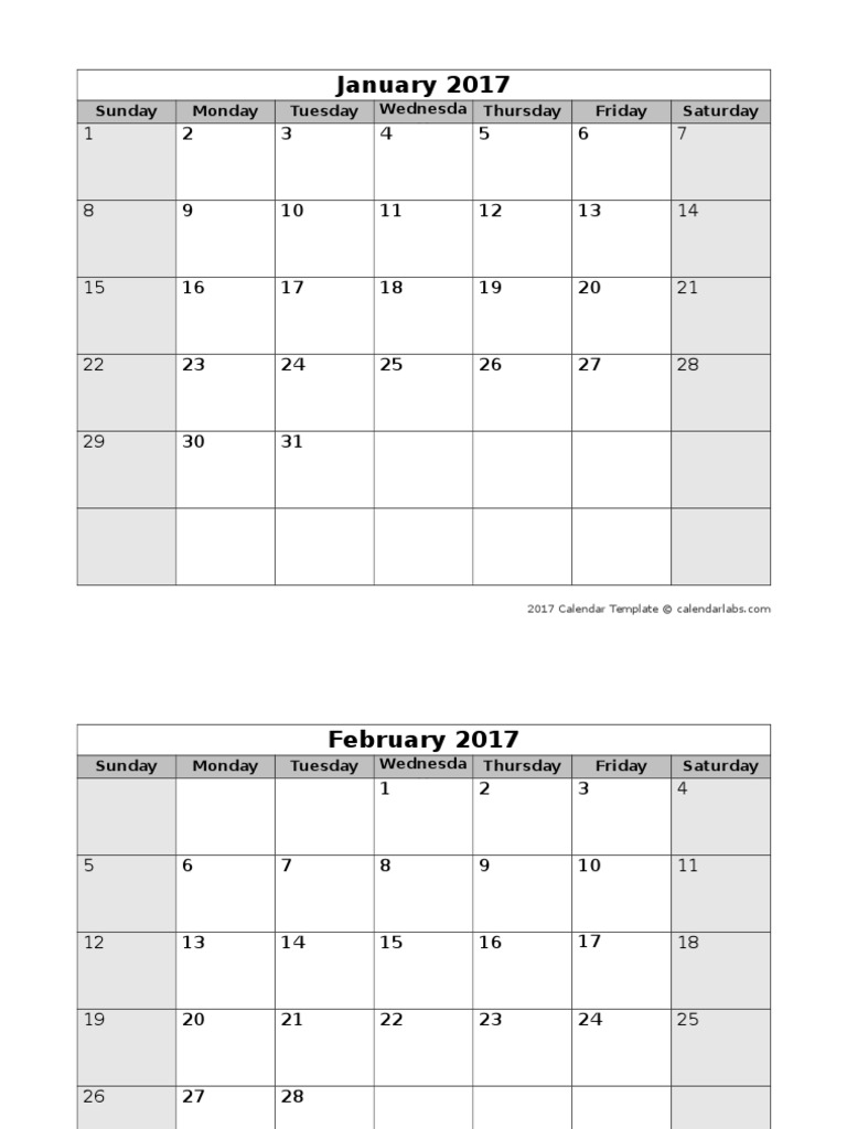2017 Blank Monthly Calendar 01 | PDF