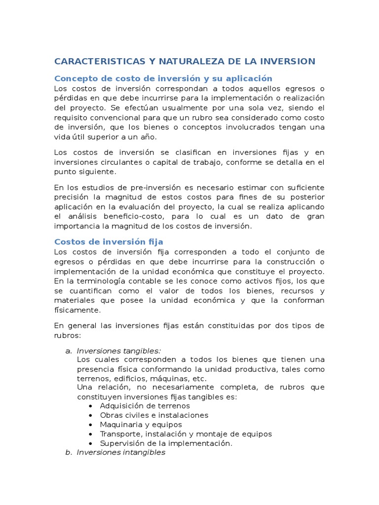 Características y Naturaleza de La Inversión de Proyectos | PDF ...