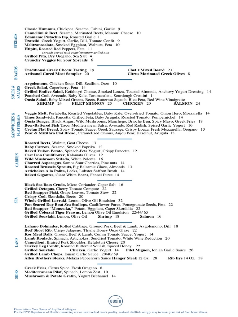 Ousia Menu | PDF | Mediterranean Cuisine | Salad