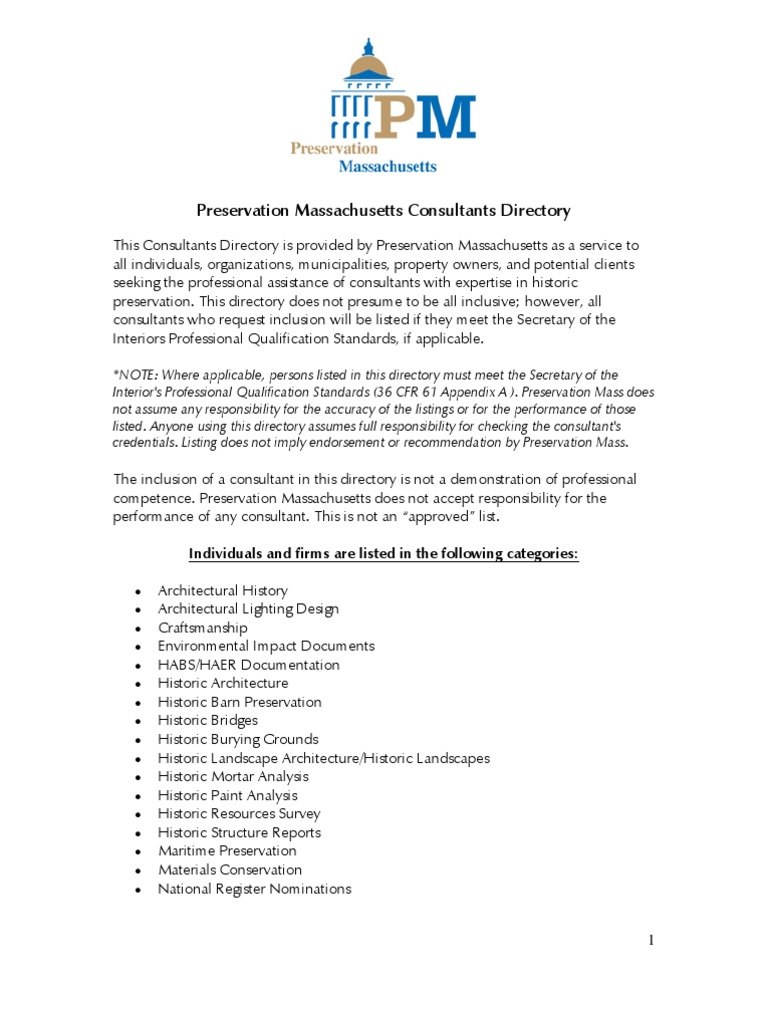 Preservation Massachusetts Consultant's Directory | PDF | Historic ...